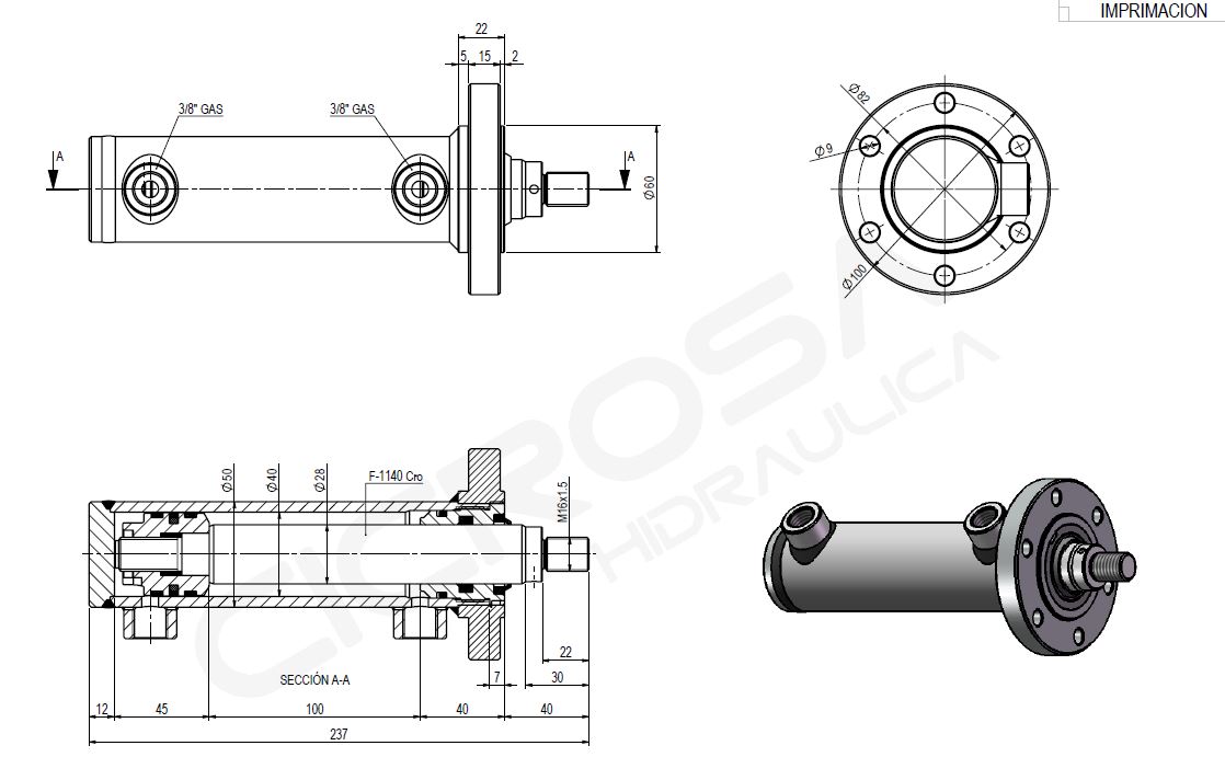 Cilindro Hidraulico Doble Efecto 28-40-100 - Tu tienda de stock de hidraúlica